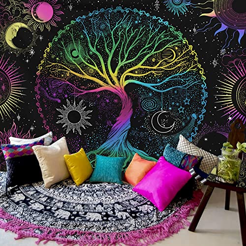 AACKart Blacklight Tapestry for Bedroom Aesthetic-Tree of Life Tapestry UV Reactive Spiritual Tapestry Trippy Glow in the Dark Wall Tapestry Wall Hanging 59.1 x 51.2 inches