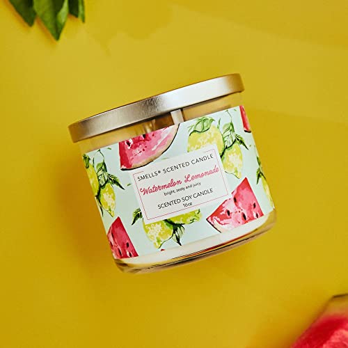 Smells - Premium Soy Wax Round Jar Scented Candle 16oz. - 100% Cotton 3-Wicks - Fragrance That Eliminates Home and Office Odors: Food, Pets, Smoke and Others (1-Pack, Watermelon Lemonade)