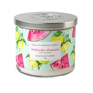 Smells - Premium Soy Wax Round Jar Scented Candle 16oz. - 100% Cotton 3-Wicks - Fragrance That Eliminates Home and Office Odors: Food, Pets, Smoke and Others (1-Pack, Watermelon Lemonade)