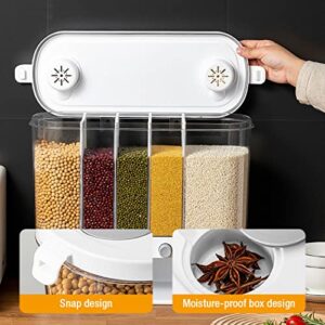 Conworld Dry Food Dispenser,Wall mounted 5 Grid Scent Bead Dispenser,Rice dispenser 25 pounds Kitchen Storage with Measuring Cup, Suitable for Rice, Beans, Laundry Beads