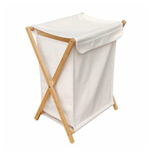 jooact x frame laundry hamper bamboo wood hamper with lid for laundry collapsible laundry basket foldable storage for household, beige, 22.24'' h *15.74'' l *13.38''w