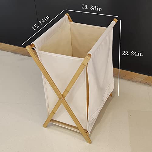 jooact X Frame Laundry Hamper Bamboo Wood Hamper with Lid for Laundry Collapsible Laundry Basket Foldable Storage for Household, Beige, 22.24'' H *15.74'' L *13.38''W