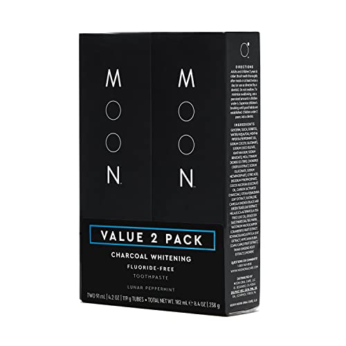 MOON Charcoal Whitening Stain Removal Toothpaste, Fluoride-Free, Lunar Peppermint Flavor for Fresh Breath, for Adults 4.2oz (2 Pack)