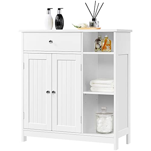 Yaheetech Bathroom Floor Cabinet, Kitchen Freestanding Storage Organizer, Large Side Cabinet with Doors, Drawer & Adjustable Shelves for Living Room, Entryway, 12" D x 29.5" W x 31.5" H, White