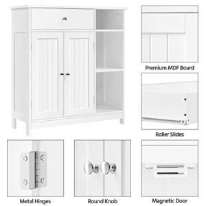 Yaheetech Bathroom Floor Cabinet, Kitchen Freestanding Storage Organizer, Large Side Cabinet with Doors, Drawer & Adjustable Shelves for Living Room, Entryway, 12" D x 29.5" W x 31.5" H, White