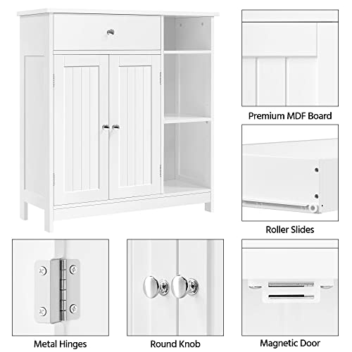 Yaheetech Bathroom Floor Cabinet, Kitchen Freestanding Storage Organizer, Large Side Cabinet with Doors, Drawer & Adjustable Shelves for Living Room, Entryway, 12" D x 29.5" W x 31.5" H, White