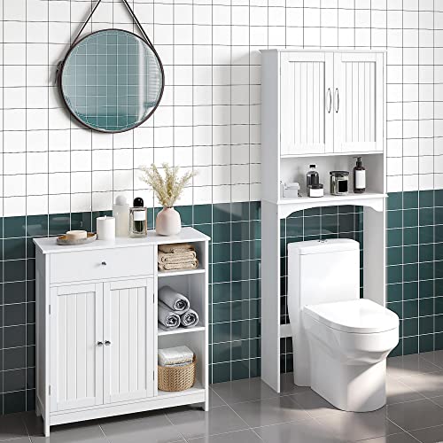 Yaheetech Bathroom Floor Cabinet, Kitchen Freestanding Storage Organizer, Large Side Cabinet with Doors, Drawer & Adjustable Shelves for Living Room, Entryway, 12" D x 29.5" W x 31.5" H, White