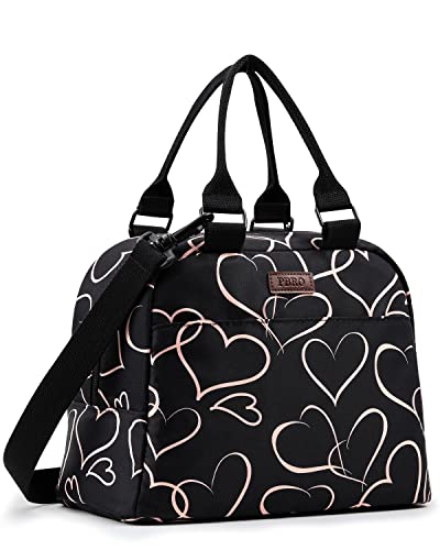 PBRO Insulated Lunch Bag for Women,Large Reusable Lunch Tote with Adjustable Shoulder Belt,Cute Love Heart Portable Lunch Box Cooler Bag,Perfect for Adult Girls Travel Picnic,Office,Working -Rose Gold