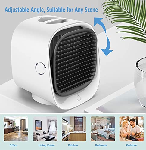 MOGUU Portable Air Conditioner, Evaporative Cooler Fan, 3 Wind Speed & 7 LED Light, USB Powered Personal with 300ml Water Tank for Home, Bedroom, Office, Dorm, Car, Camping Tent, White