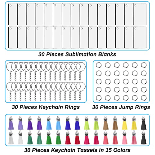 Modacraft Sublimation Keychain Blanks Bulk 120Pcs Sublimation Keychain Blanks Set with Rectangle Sublimation Blanks, Keychain Tassels, Keychain Rings and Jump Rings for DIY Keychain Crafting