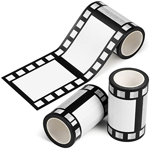 Filmstrip Party Decorations Tape Movie Theme Night Party Supplies Movie Reel Decor White and Black Party Streamers Film Border Roll 3 Inch for Film Night Theater Decor (3 Rolls)