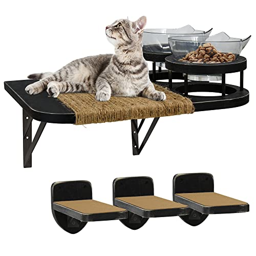 Cat Hammock Cat Wall Shelves with 3 Steps, Cat Shelves and Perches with 2 Cat Food Shelf, Cat Climbing Shelf Cat Scratching Post Cat Wall Shelf for Indoor, Cat Steps with Plush Covered, Gift for Cat…