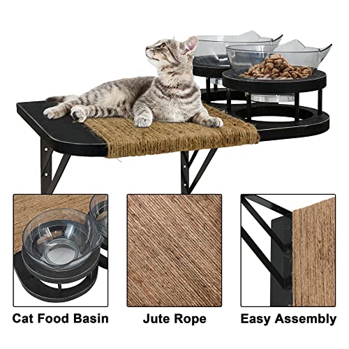 Cat Hammock Cat Wall Shelves with 3 Steps, Cat Shelves and Perches with 2 Cat Food Shelf, Cat Climbing Shelf Cat Scratching Post Cat Wall Shelf for Indoor, Cat Steps with Plush Covered, Gift for Cat…