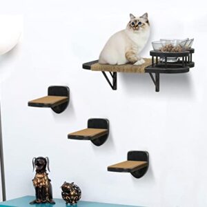 Cat Hammock Cat Wall Shelves with 3 Steps, Cat Shelves and Perches with 2 Cat Food Shelf, Cat Climbing Shelf Cat Scratching Post Cat Wall Shelf for Indoor, Cat Steps with Plush Covered, Gift for Cat…