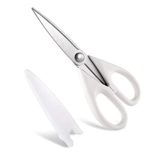 food scissors, sinye white kitchen scissors with protective sheath, long blade kitchen shears for chicken,all purpose scissors with fine serrations (white)