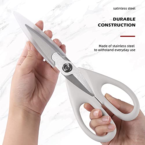 Food Scissors, SinYe White Kitchen Scissors with Protective Sheath, Long Blade Kitchen Shears for Chicken,All Purpose Scissors with Fine Serrations (white)