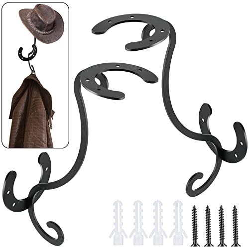 Western Cowboy Hat Holder for Wall Decorative Wall Mounted Holder Metal Cowboy Hat Holder Rustic Hat Organizer for Hat Coat Key Door Home Bedroom Storage and Display (2 Pcs)