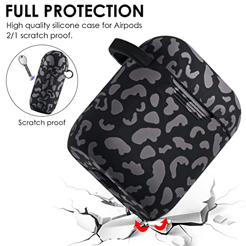 Case for Airpods 2/1, Filoto Cute Apple Airpod 1st/2nd Generation Case Cover for Women Girls, Silicone Case with Wristlet Bracelet Keychain Credit Card Holder Purse Accessories (Leopard Black)