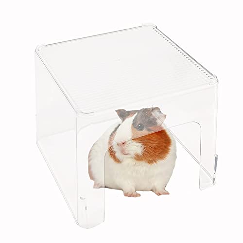 Guinea Pig Hideout House, Hamster Hideaway, Cage Habitats Decor and Toy for Guinea Pig, Rat, Pet Chinchilla,and Other Small Animal to Play, Hide,Sleep and Eat, Transparent