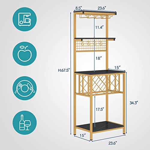 HOMYSHOPY Wine Bakers Rack, Freestanding Wine Rack with Glass Holder and Storage Shelves, Multifunctional Wine Bar Cabinet for Home Kitchen(Black)