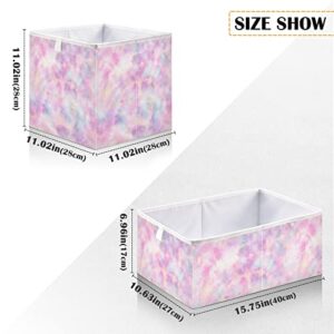 Ollabaky Pastel Tie Dye Cube Storage Bin, Foldable Fabric Storage Cube Basket Cloth Organizer Box with Handle for Closet Shelves, Nursery Storage Toy Bin - S