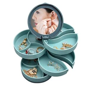 jewelry organizer small rotating jewelry storage case, mirror jewelry storage box earring holder for women, 4-layers rotating travel jewelry tray case with lid for earrings necklaces