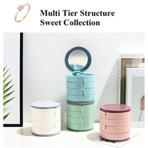 Jewelry Organizer Small Rotating Jewelry Storage Case, Mirror Jewelry Storage Box Earring Holder for Women, 4-layers Rotating Travel Jewelry Tray Case with Lid for Earrings Necklaces