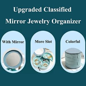 Jewelry Organizer Small Rotating Jewelry Storage Case, Mirror Jewelry Storage Box Earring Holder for Women, 4-layers Rotating Travel Jewelry Tray Case with Lid for Earrings Necklaces