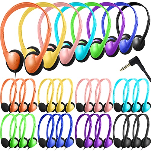 Bulk Headphone Earphones 32 Pack for School Headphones with 3.5 mm Headphone Plug for School Classroom Library Students Kids Children Teen and Adults (Multicolor)