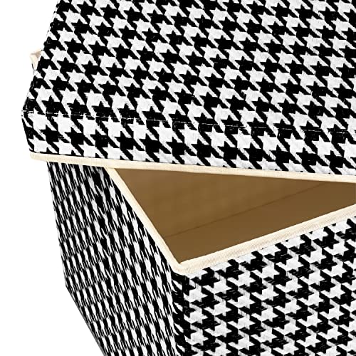 TYEERS Large Collapsible Storage Bins with Lids, Patterns, Washable, Fabric Decorative Storage Boxes for Home Office Storage, 17.3x11.8x11.4 inches, 5 Pack, Black