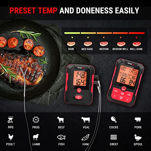 TempPro H10B 500FT Wireless Meat Thermometer with Dual Meat Probe, Remote Meat Thermometer Wireless with Alarm, Smoker Thermometer Wireless Thermometer for Grilling Cooking Oven BBQ, Smart Thermometer