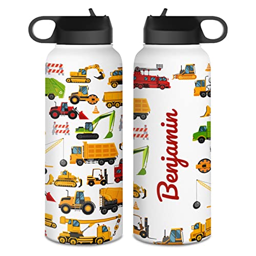 winorax Construction Water Bottle For Kids Boys Men Teen Toddler Personalized Truck Tractor Stainless Steel Insulated Sports Bottles Birthday Christmas Back To School Gifts Custom Name