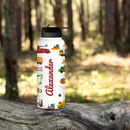 winorax Construction Water Bottle For Kids Boys Men Teen Toddler Personalized Truck Tractor Stainless Steel Insulated Sports Bottles Birthday Christmas Back To School Gifts Custom Name