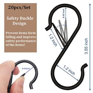 Zzbety 20 PCS S Hooks for Hanging Heavy Duty S Shaped Hooks with Safety Buckle Design for Kitchen Utensil and Closet Rod - Black S Hooks for Hanging Plants, Clothes, Cups etc