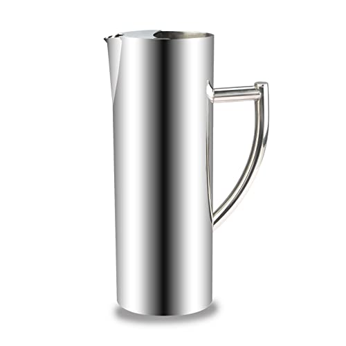 Stainless Steel Water Pitcher Metal -flat mouth water Metal Pitcher 60 OZ Silver Slender Water Pitcher for Water Beer Juice and Other Beverage by MUGLIO