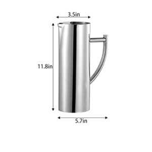 Stainless Steel Water Pitcher Metal -flat mouth water Metal Pitcher 60 OZ Silver Slender Water Pitcher for Water Beer Juice and Other Beverage by MUGLIO