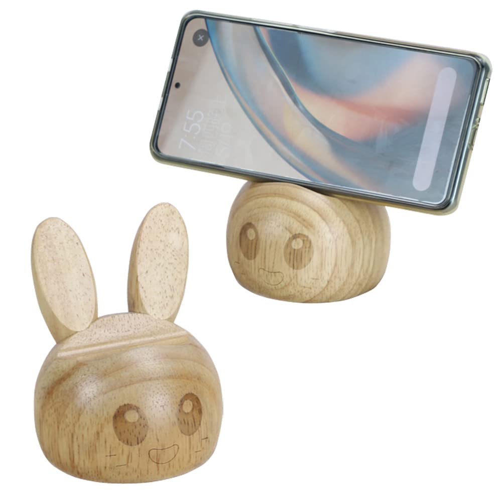 Cute Bunny Phone Stand，Angle Adjustable Cell Phone Stand for Desk,Wooden Phone Stand Compatible with Switch and Phones,Best Gifts for Husband Wife Anniversary Birthday Graduation Idea Gadgets