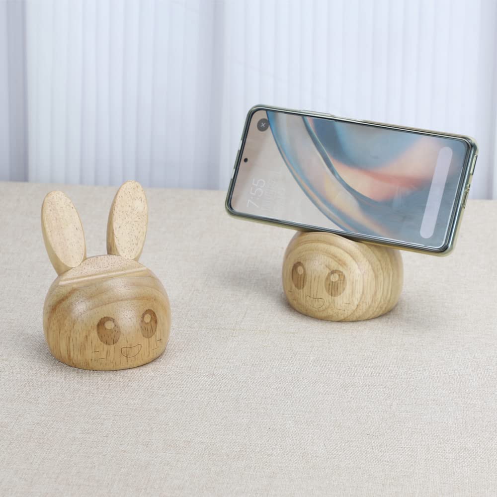 Cute Bunny Phone Stand，Angle Adjustable Cell Phone Stand for Desk,Wooden Phone Stand Compatible with Switch and Phones,Best Gifts for Husband Wife Anniversary Birthday Graduation Idea Gadgets