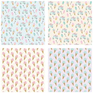 LDGOOAEL Flat Birthday Wrapping Paper Sheets-12 Sheets with 4 Ice Cream Paterns, Gift Wrapping Paper for Birthday, Wedding, Baby Shower Occasions- Pre cut & Folded(19.6" x 27.5“ Per Sheet)…