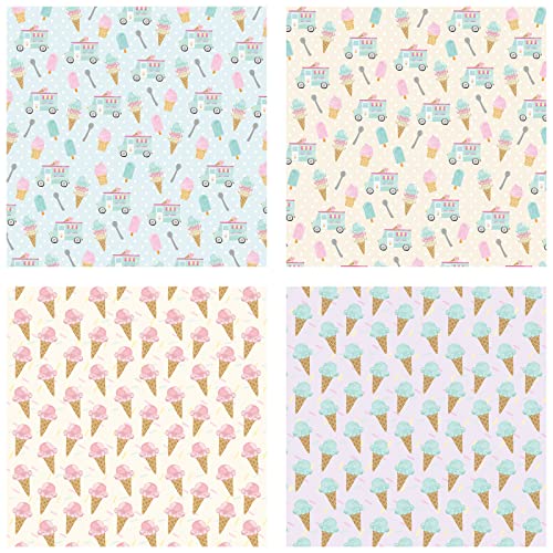 LDGOOAEL Flat Birthday Wrapping Paper Sheets-12 Sheets with 4 Ice Cream Paterns, Gift Wrapping Paper for Birthday, Wedding, Baby Shower Occasions- Pre cut & Folded(19.6" x 27.5“ Per Sheet)…