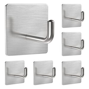 jiajiaguan adhesive hooks heavy duty - waterproof sus 304 stainless steel hook - robe towel hooks - wall hooks for hanging coat - slashes hook for bathroom kitchen bedroom (6 pack)