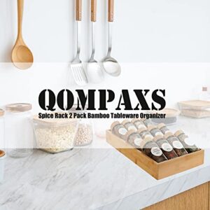 Qompaxs Bamboo Tableware Organizer, Spices Bottle Holder, Drawer and Cabinet Organizer, Kitchen Countertop Organizer and Storage Tray