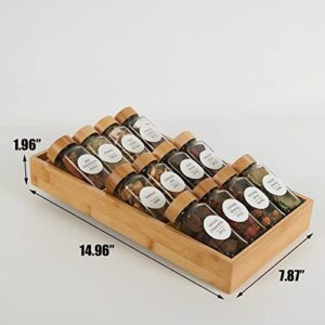 Qompaxs Bamboo Tableware Organizer, Spices Bottle Holder, Drawer and Cabinet Organizer, Kitchen Countertop Organizer and Storage Tray