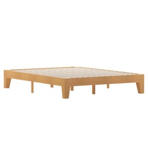 flash furniture evelyn wooden platform bed - natural pine finish - queen - wooden slat support - no box spring required - easy assembly