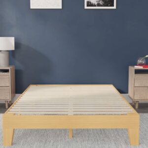 Flash Furniture Evelyn Wooden Platform Bed - Natural Pine Finish - Queen - Wooden Slat Support - No Box Spring Required - Easy Assembly