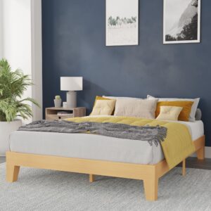 Flash Furniture Evelyn Wooden Platform Bed - Natural Pine Finish - Queen - Wooden Slat Support - No Box Spring Required - Easy Assembly