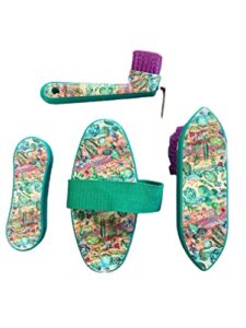 printed 4 piece grooming brush set with hoof pick (cactus)