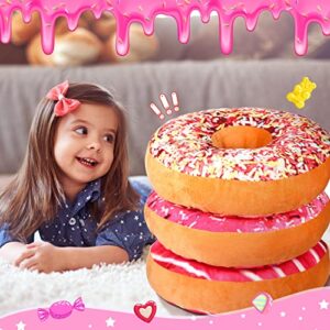 3 Pieces Donut Round Throw Pillow 16 Inch Pink Donut 3D Digital Print Pillow Cute Doughnut Shaped Funny Pillows Soft Plush Food Stuffed Decor Comfortable Cushion for Floor Chair Couch