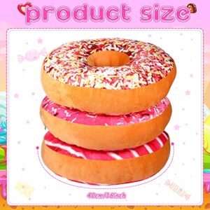 3 Pieces Donut Round Throw Pillow 16 Inch Pink Donut 3D Digital Print Pillow Cute Doughnut Shaped Funny Pillows Soft Plush Food Stuffed Decor Comfortable Cushion for Floor Chair Couch