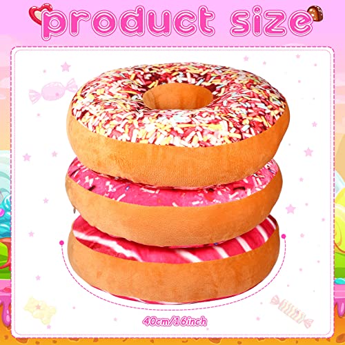 3 Pieces Donut Round Throw Pillow 16 Inch Pink Donut 3D Digital Print Pillow Cute Doughnut Shaped Funny Pillows Soft Plush Food Stuffed Decor Comfortable Cushion for Floor Chair Couch